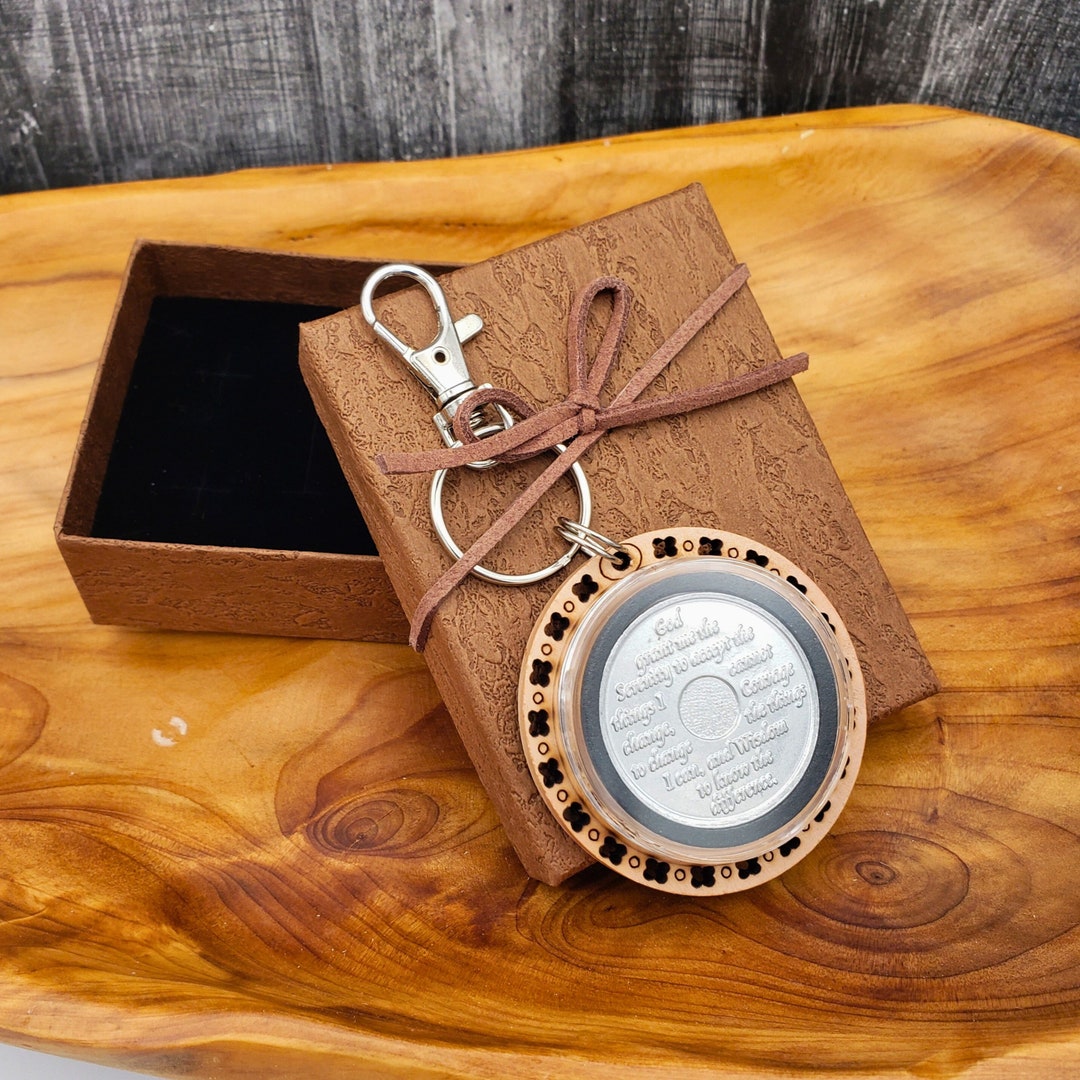 Alcoholics Anonymous AA Chip Holder Wood Key Chain Recovery Gift ...