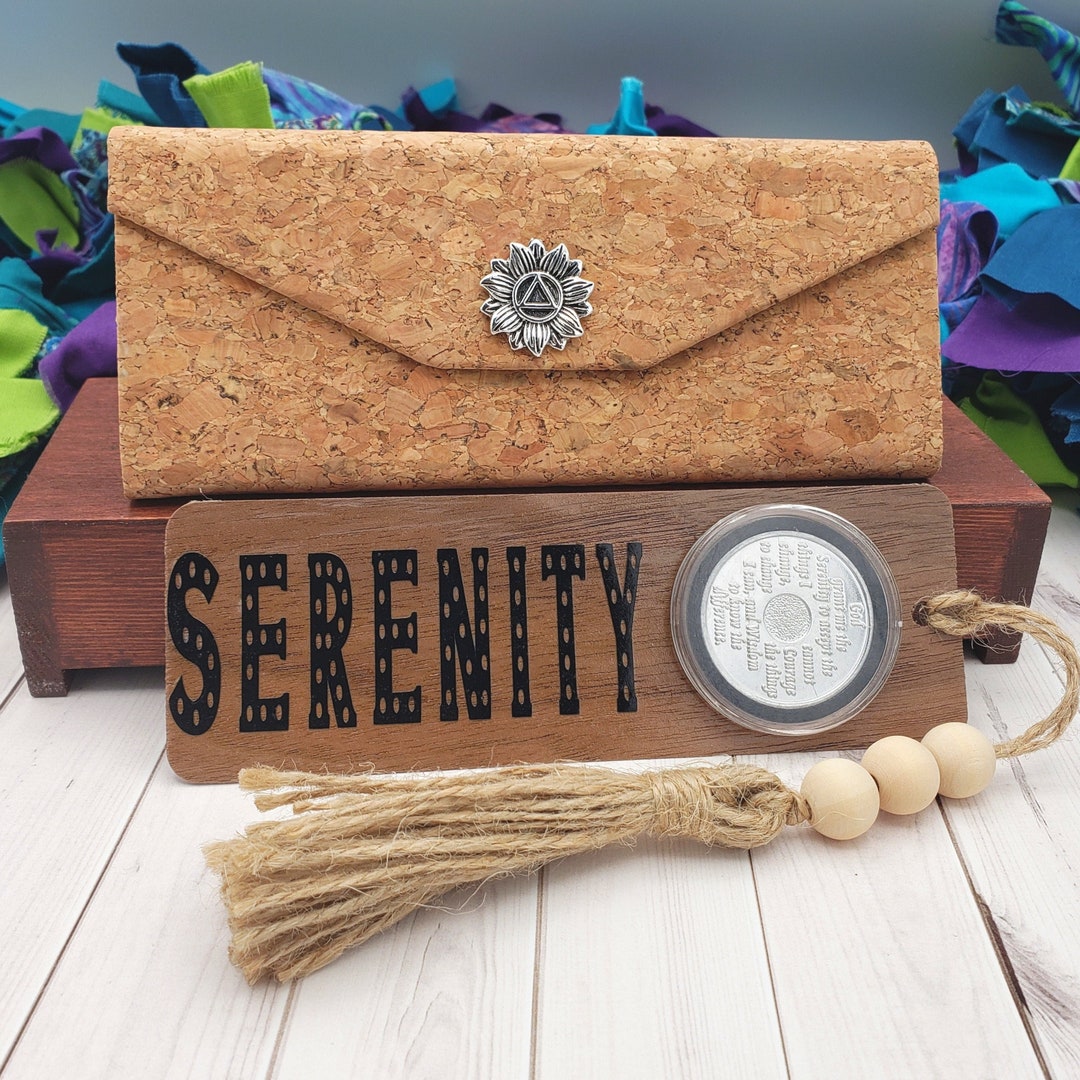 Serenity Alcoholics Anonymous AA Chip Holder Wood Bookmark Gratitude ...