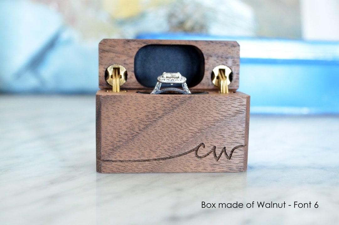 Personalized Slim Wood Engagement Ring Box – Double Hinge Proposal Box ...