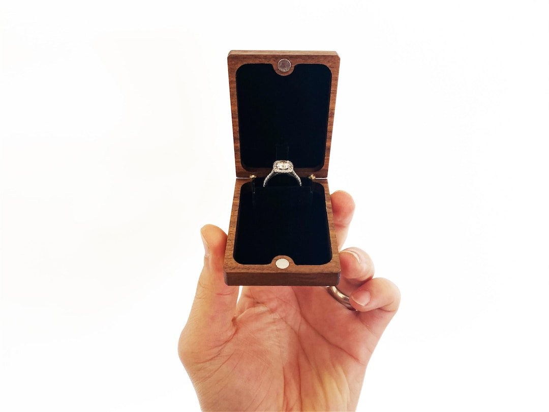 Slim Flip-up Wooden Engagement Ring Box - Personalized Proposal Ring ...
