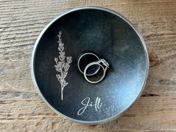 Personalized Floral Iron or Steel Ring Dish for 6th or 11th Anniversary Gift Customize Personalize Engrave 4 Round Wanderweg Shop