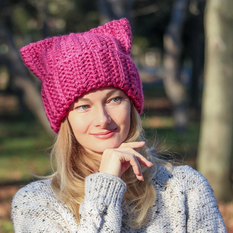 Winter Hat Large Pussy Hat Chunky Cat Hat Light Gray Pussycat Etsy