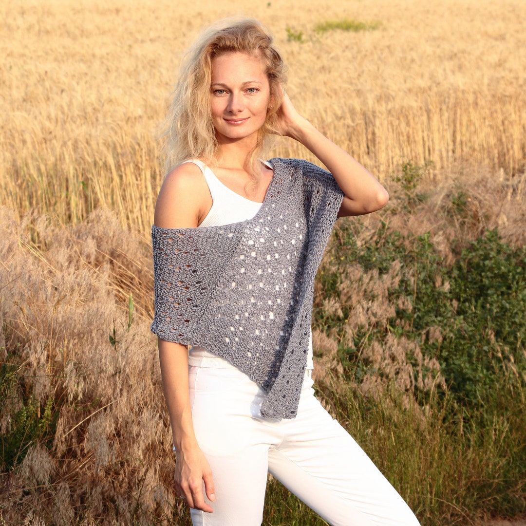 Summer Knit Poncho, Women Lace Poncho Cover Up, Knit Gray Poncho, Beach ...