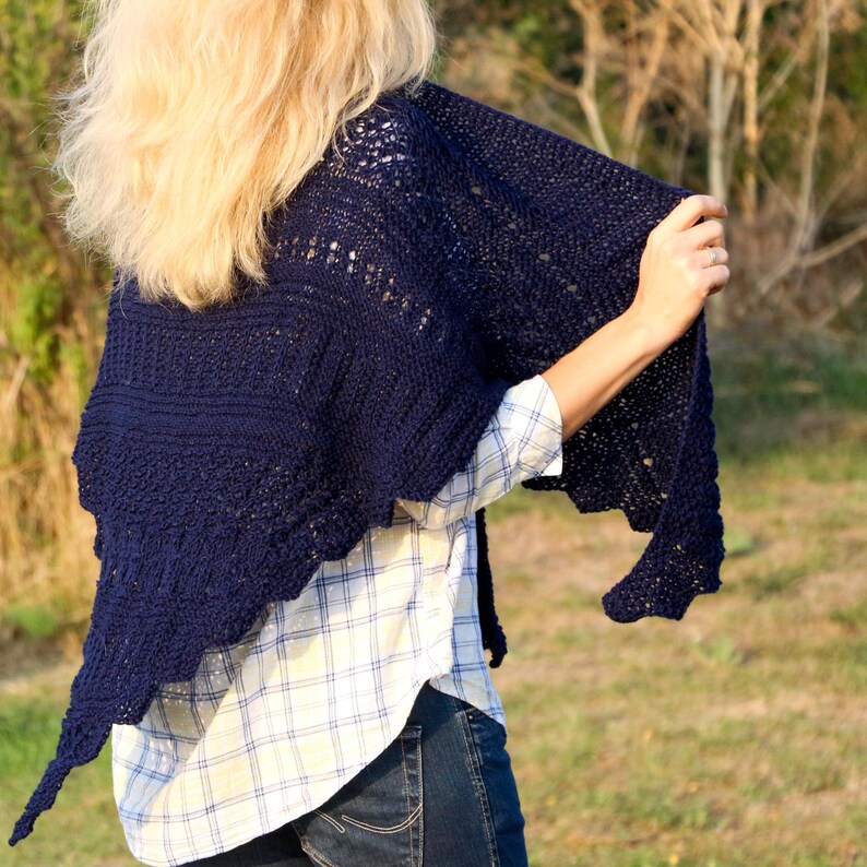 Knit Triangle Scarf Navy Blue Triangle Shawl Knit Wedding Shawl Knit ...