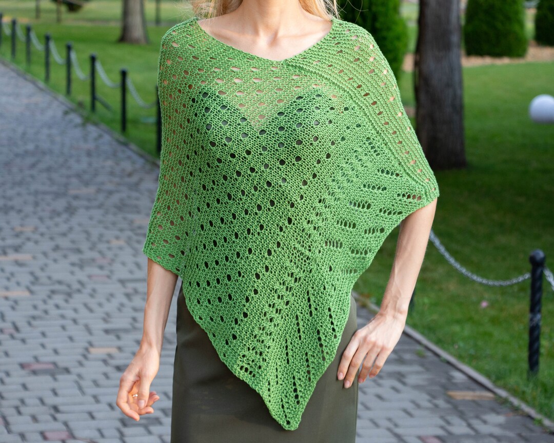 Summer Poncho for Women Hand Knit Cotton Poncho Beach Coverup Knit ...