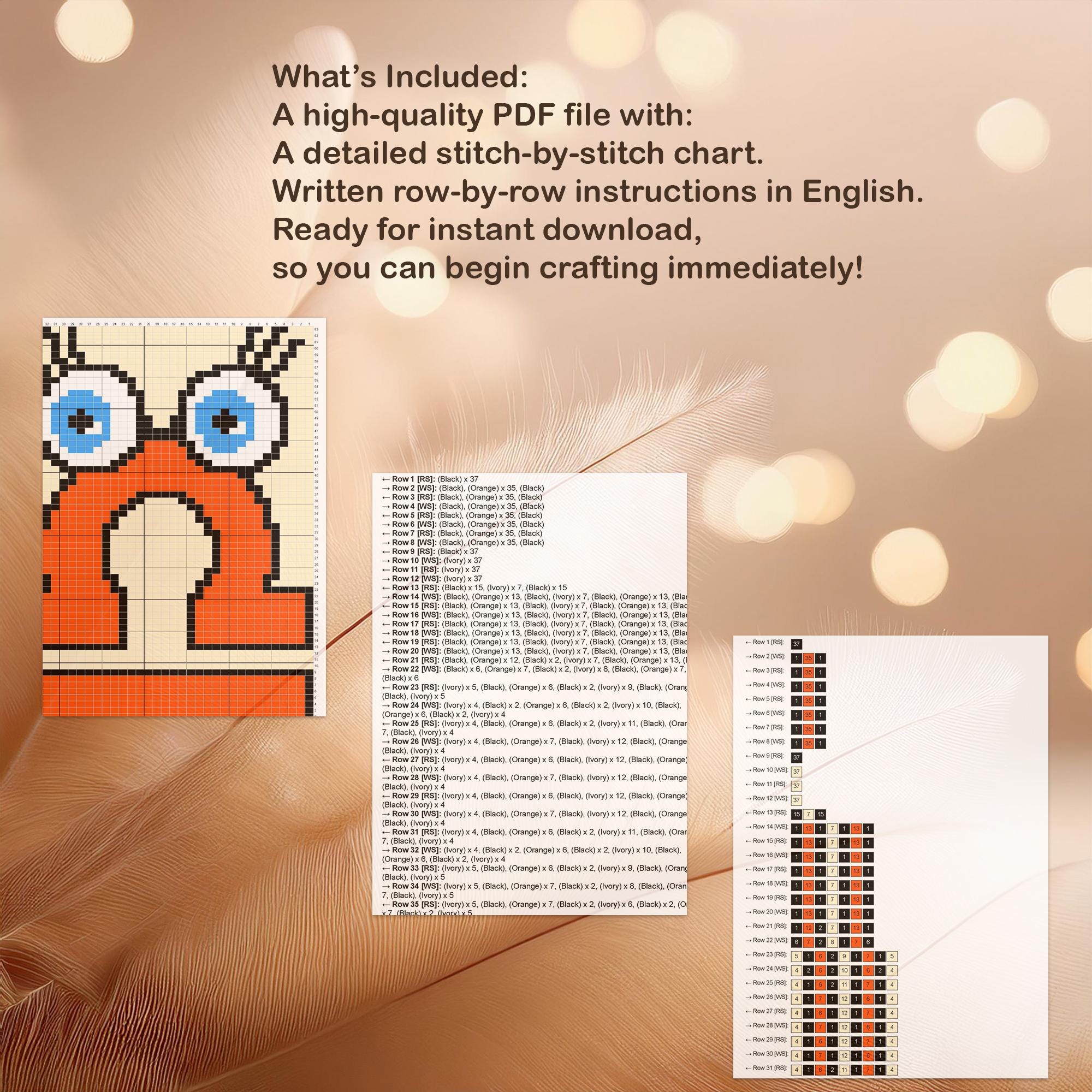 Funny Libra Knitting Chart - Big Eyes and Long Eyelashes - PDF Digital Download - Knit Pattern ...