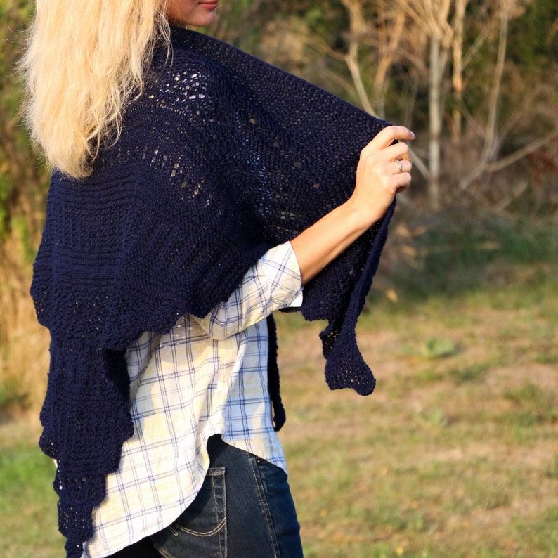 Knit Triangle Scarf Navy Blue Triangle Shawl Knit Wedding Shawl Knit ...