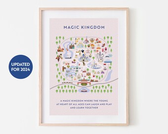 MAGIC KINGDOM Poster Walt Disney World Magic Kingdom Whimsical Map Walt ...