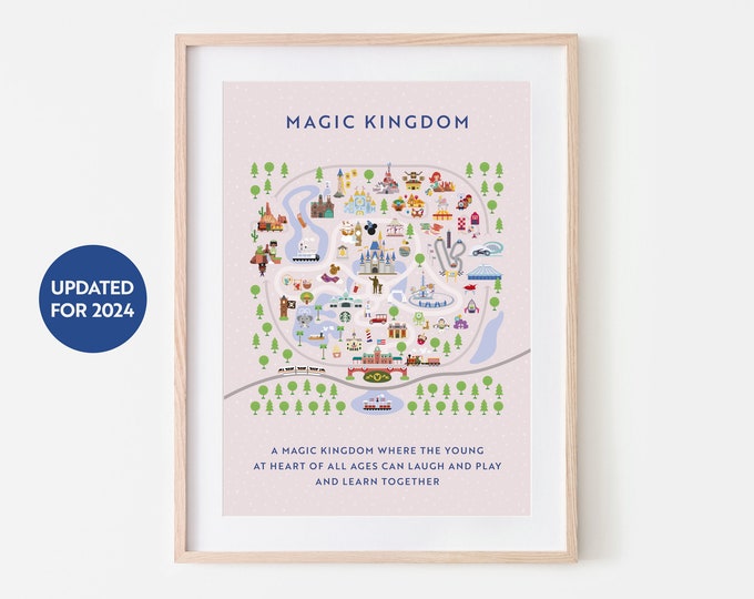 MAGIC KINGDOM Poster Walt Disney World Magic Kingdom Whimsical Map Walt ...