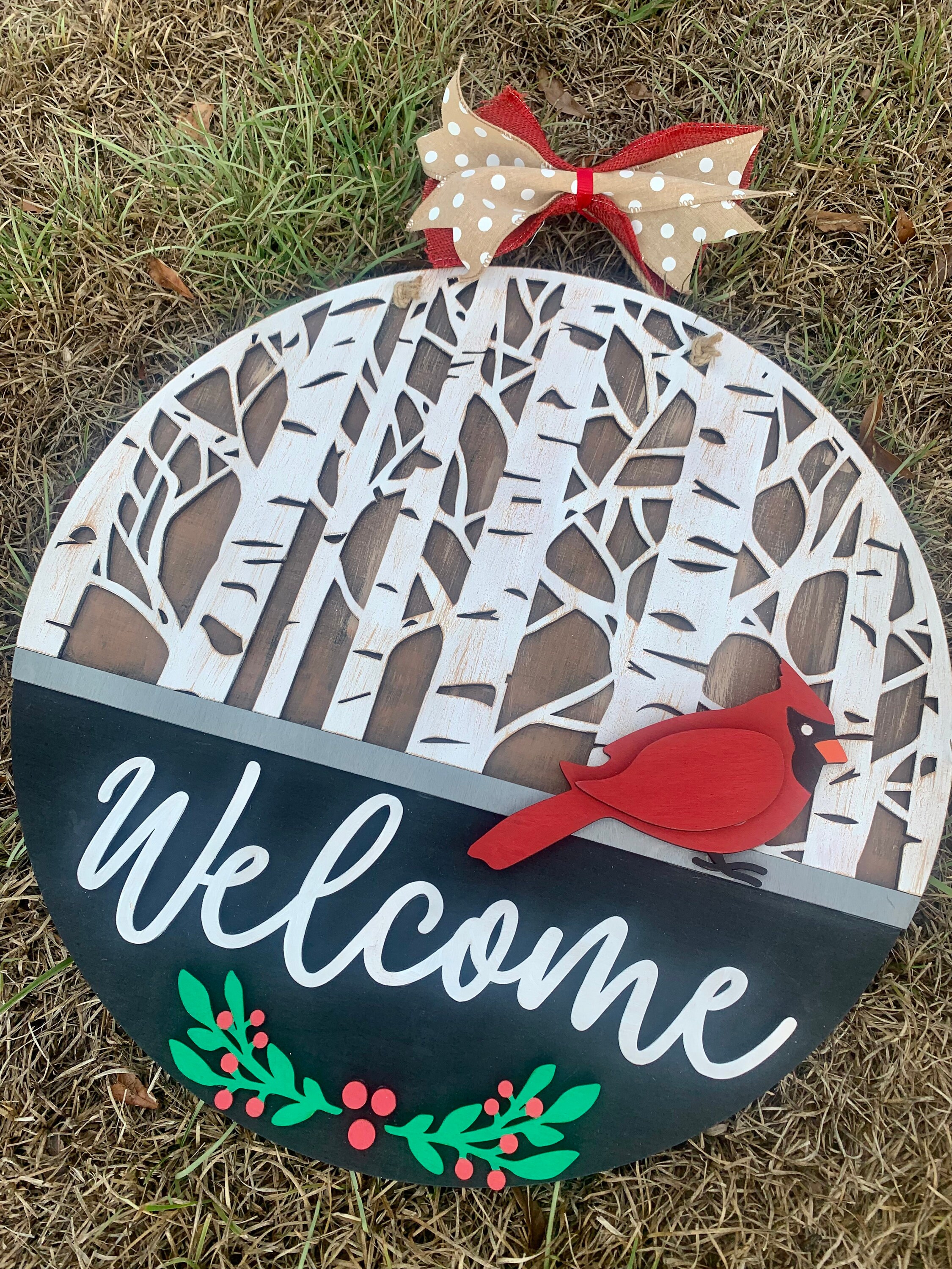 Cardinal Welcome Door Hanger | Door Sign - Etsy