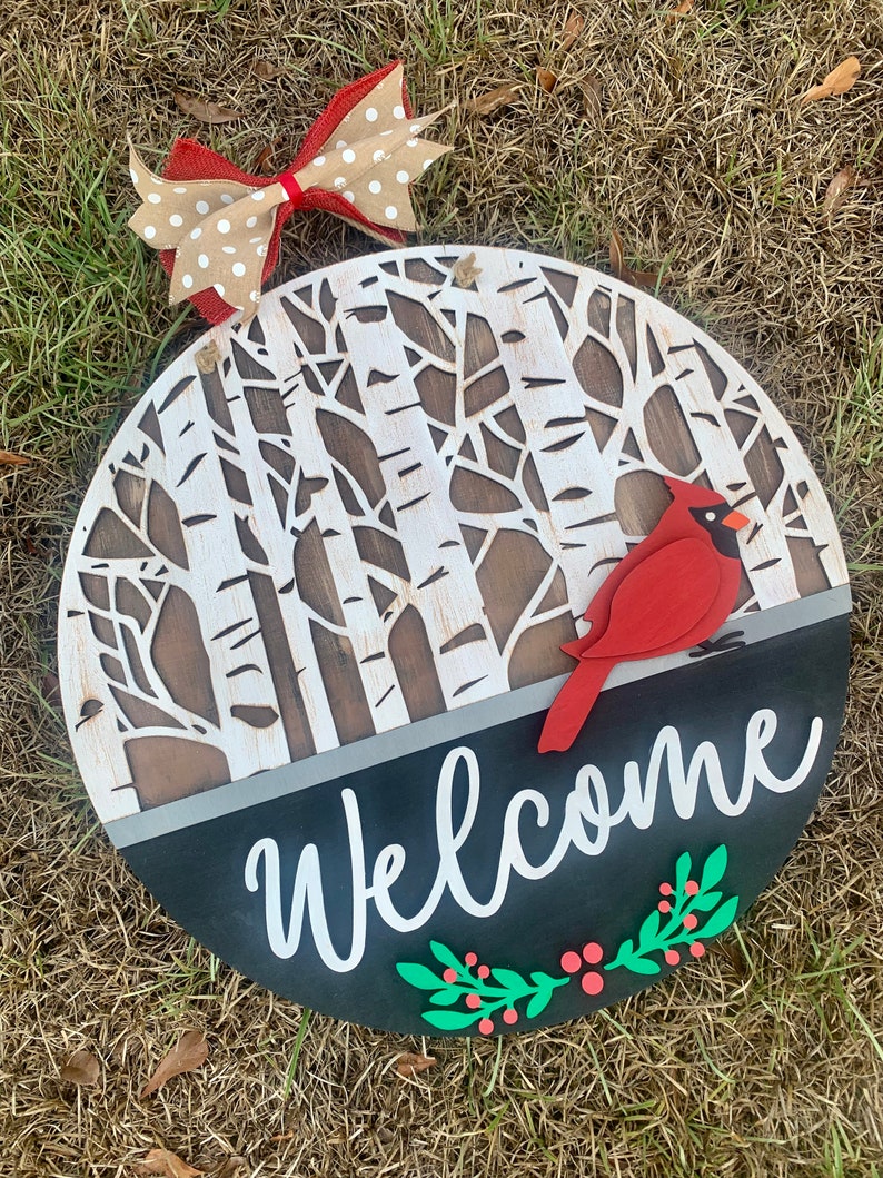 Cardinal Welcome Door Hanger | Door Sign - Etsy