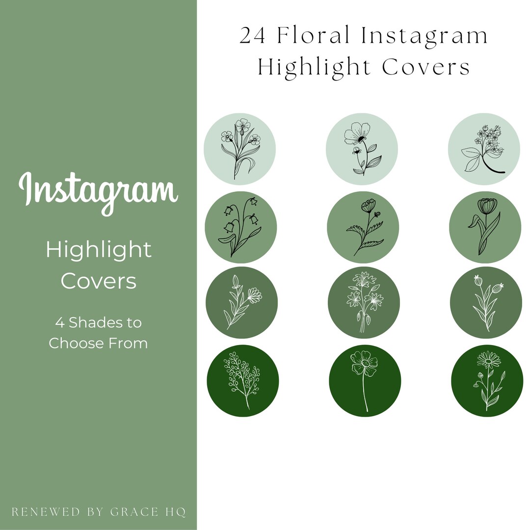 Instagram Highlight Covers, Green, Shades of Green, Floral Line Art ...