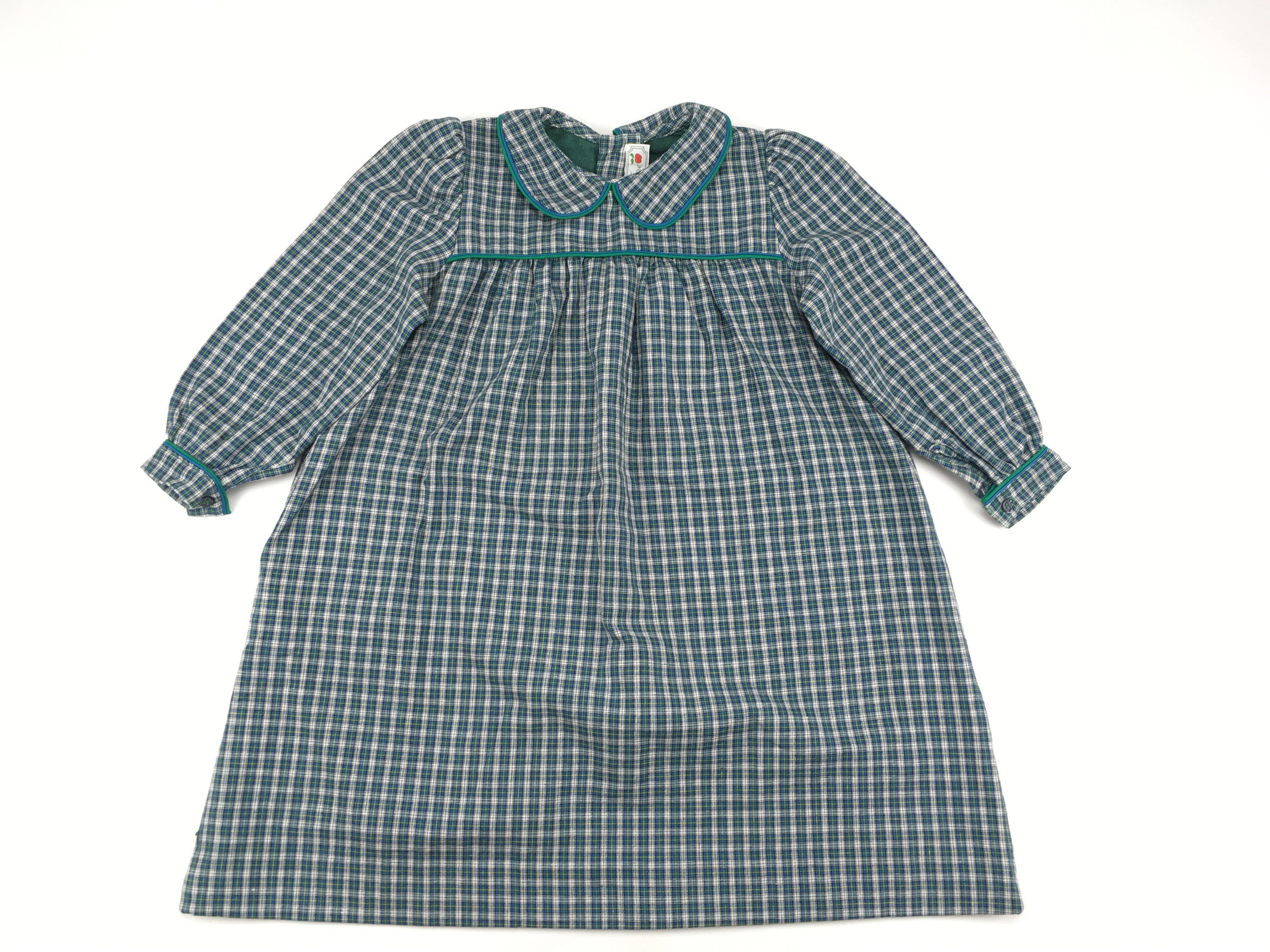 Classic French Plaid Peter Pan Collar Dress Green | Pom'flore French ...