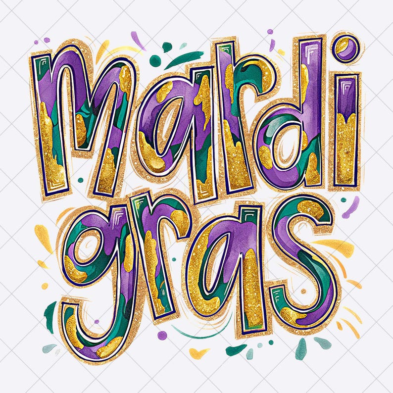 Glitter Brushstroke Mardi Gras PNG, Festive Carnival Sublimation Design ...