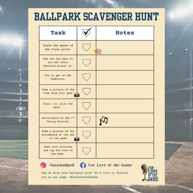 Baseball Ballpark Scavenger Hunt Printable for Kids – Fun Game for ...