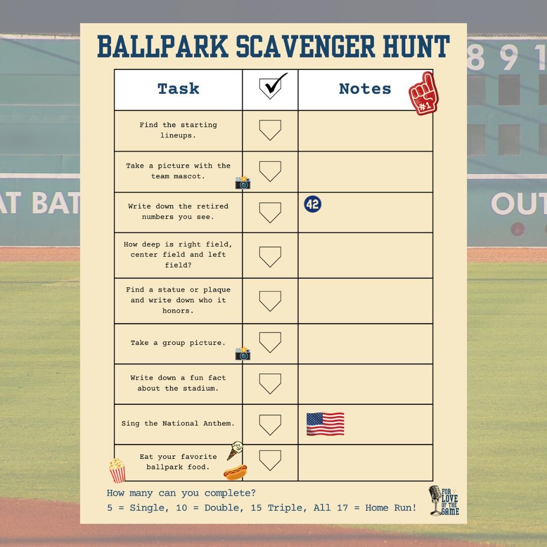 Baseball Ballpark Scavenger Hunt Printable for Kids – Fun Game for ...
