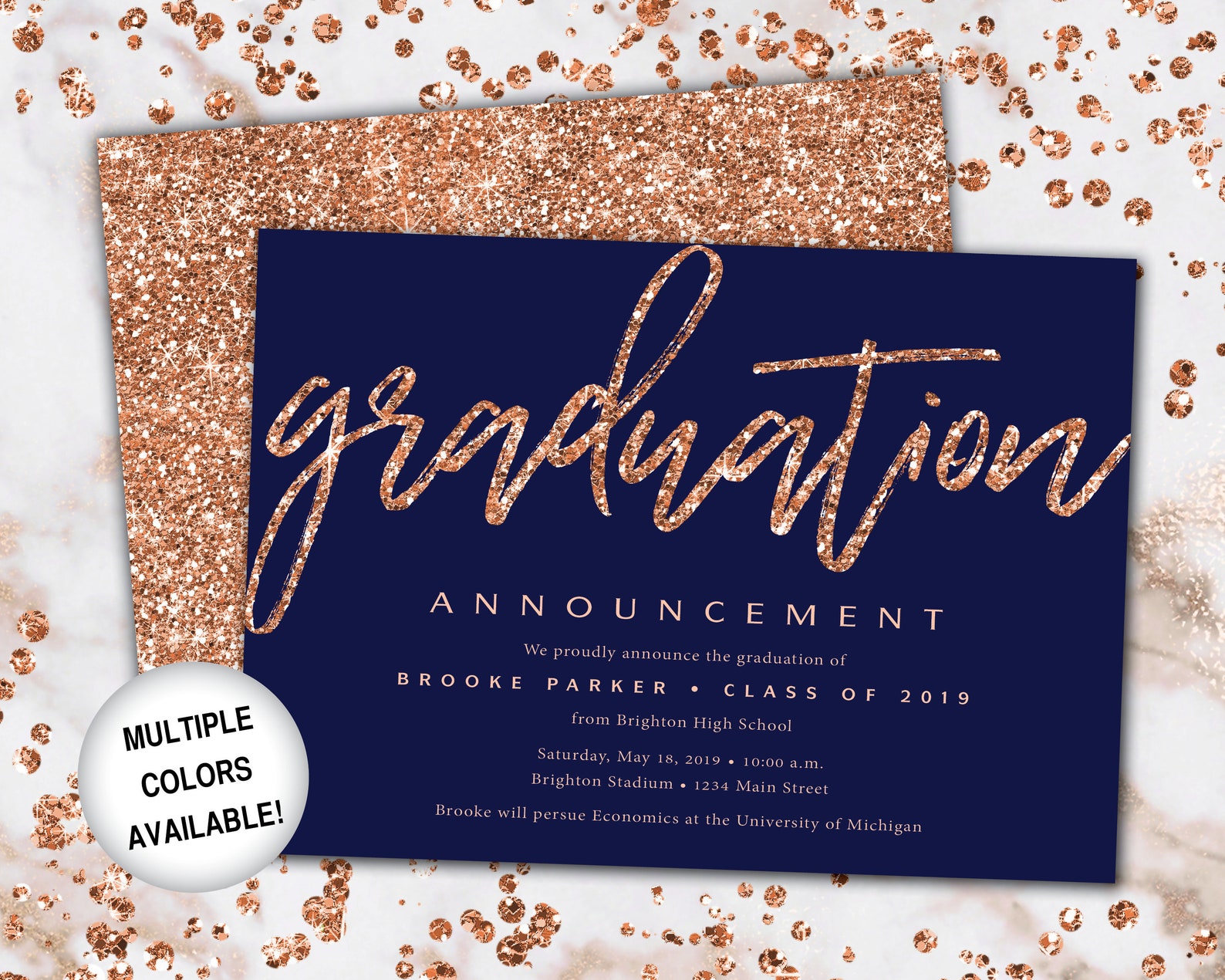 Rose Gold Graduation Announcement Template | Graduation Announcement ...