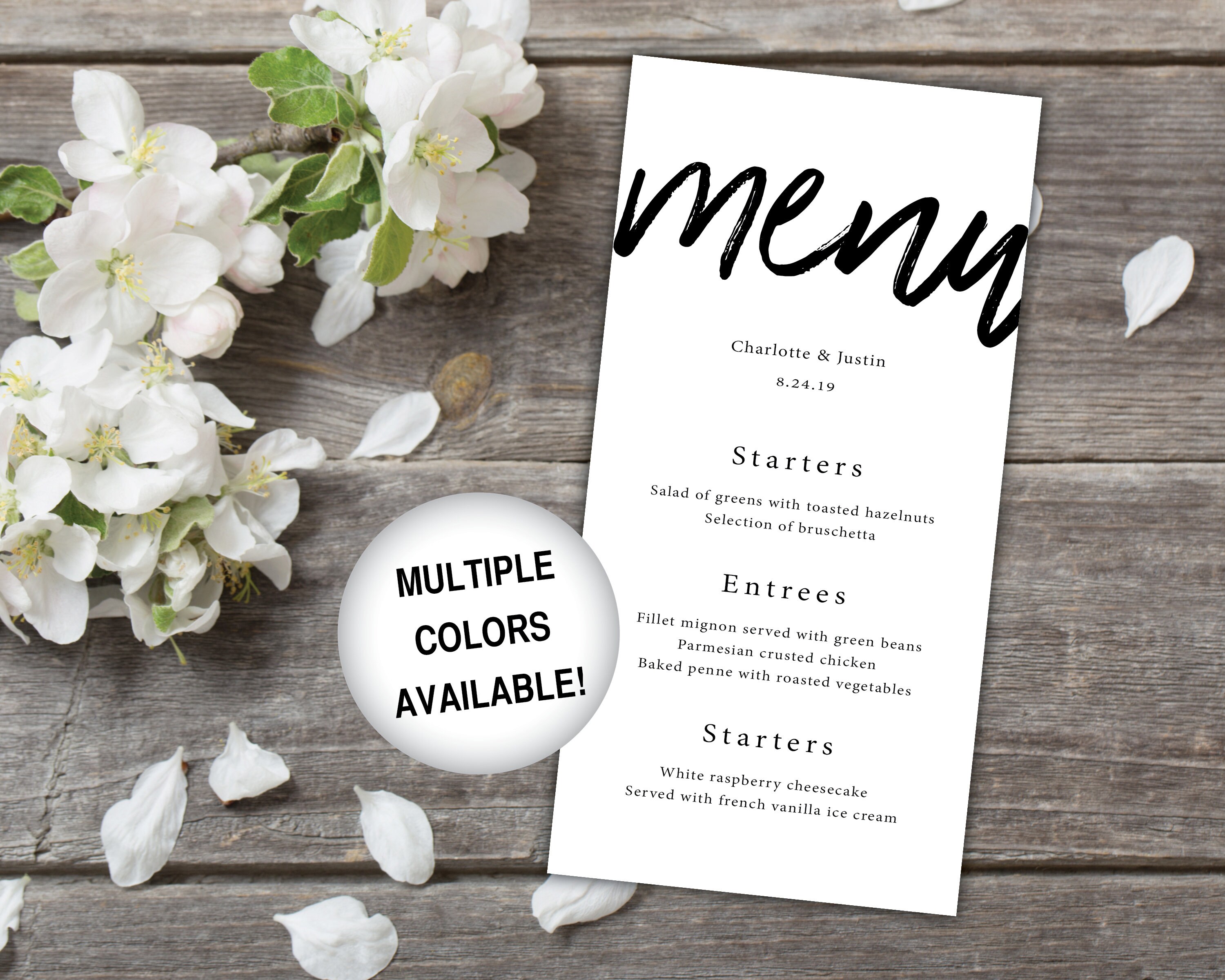 Printable Wedding Menu Template Wedding Menu Cards Printable | Etsy