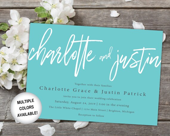 Teal Wedding Invitations With Names Wedding Invitations | Etsy