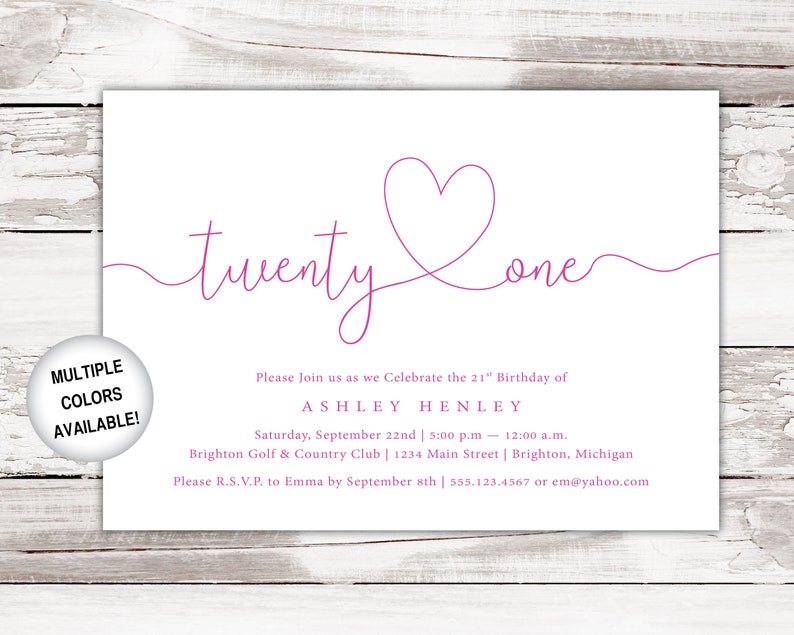 21st Birthday Invitation Printable Twenty First Birthday | Etsy