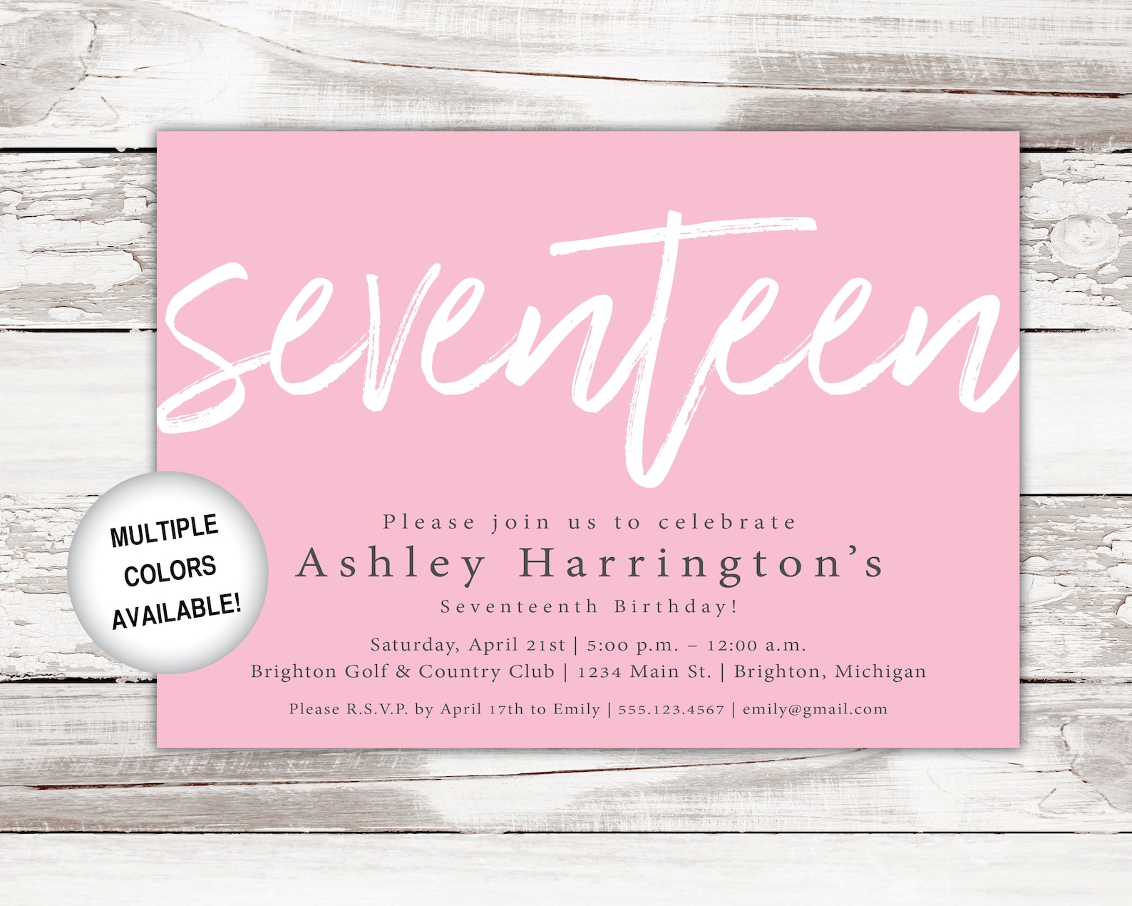 17th Birthday Invitations Printable | Seventeenth Birthday Party ...