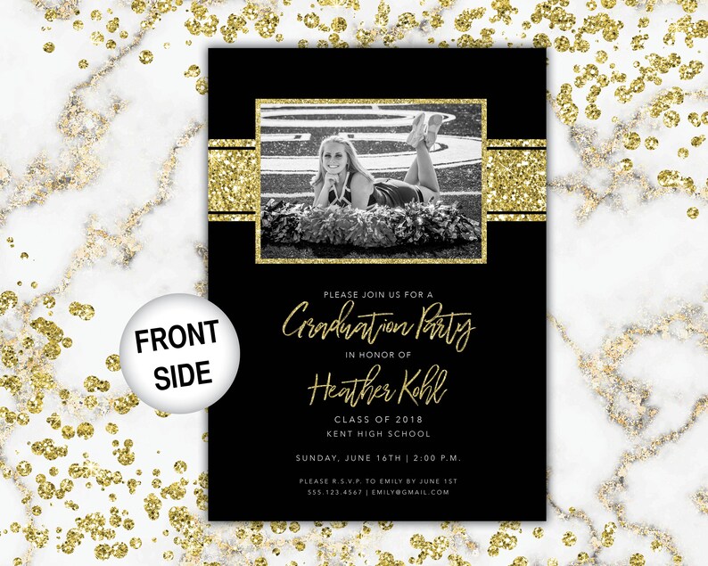 Red and Gold Graduation Party Invitation Glitter | Gold Glitter ...