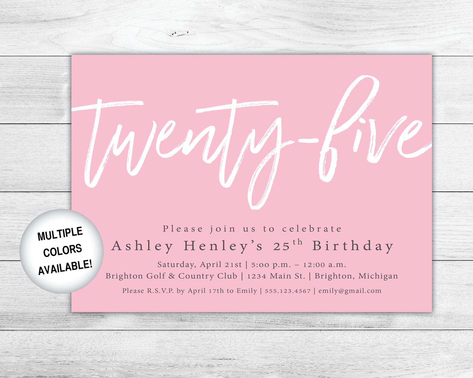25th Birthday Invitation Printable Twenty Fifth Birthday - Etsy