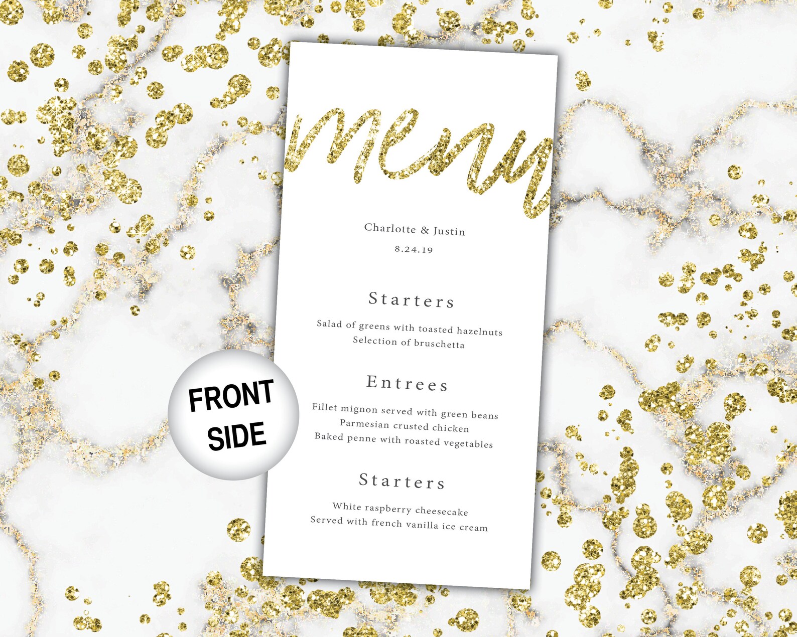 Gold Wedding Menu Template | Wedding Menu Cards Printable Gold Glitter ...
