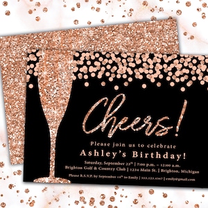 Cheers Invitation Rose Gold Champagne Glass for Birthday, Bridal Shower ...