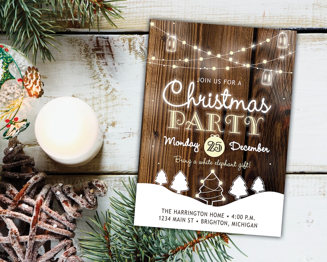 Rustic Christmas Party Invitations | Christmas Party Invite Rustic ...