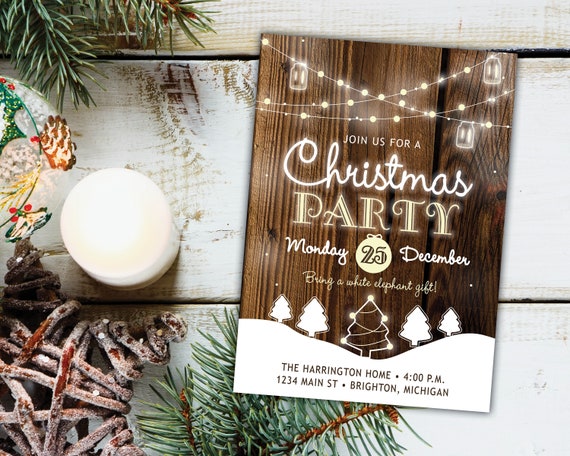 Rustic Christmas Party Invitations Christmas Party Invite | Etsy