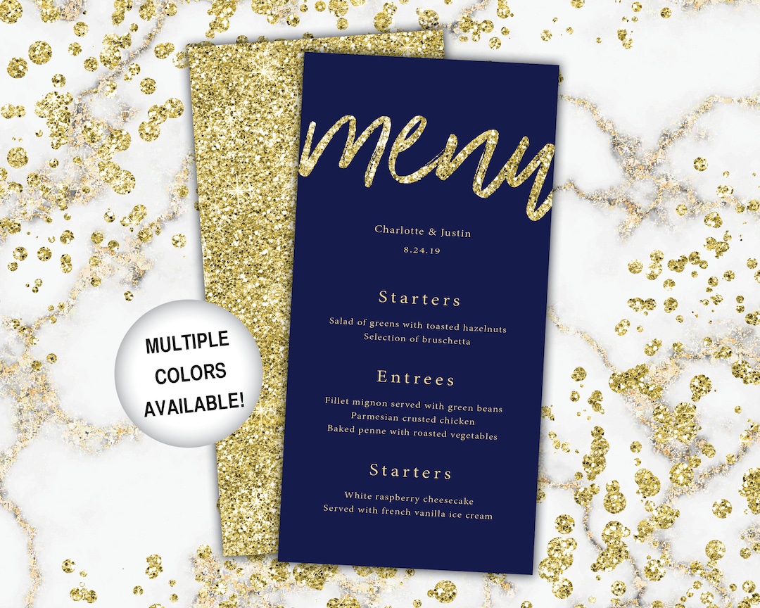 Navy and Gold Wedding Menu Template | Wedding Menu Cards Printable Gold ...