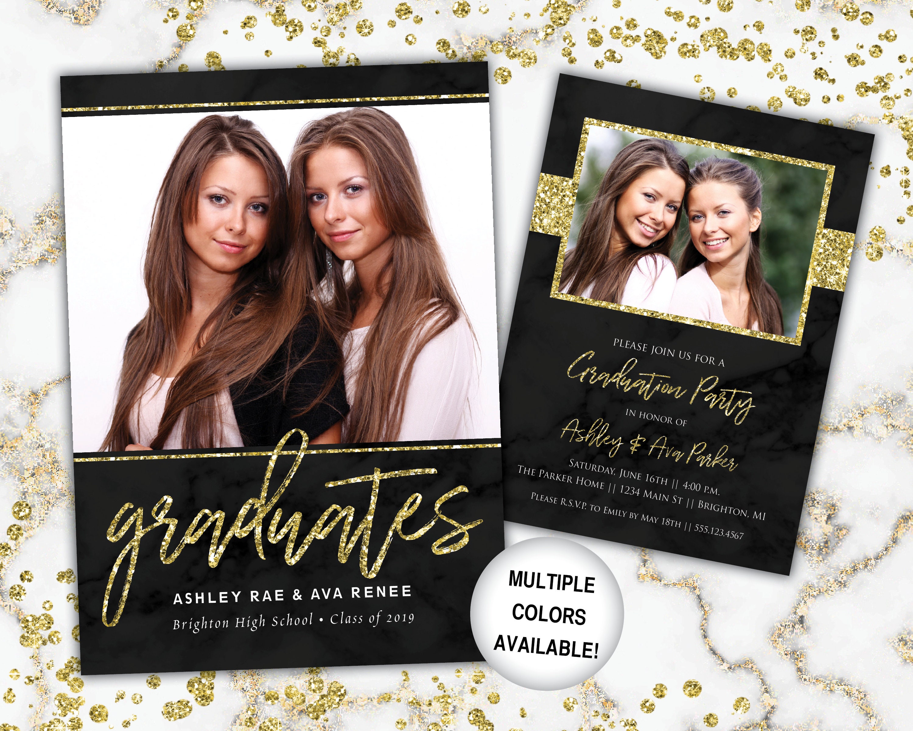 Twin Graduation Party Invitation Gold | Joint Graduation Party Invite ...