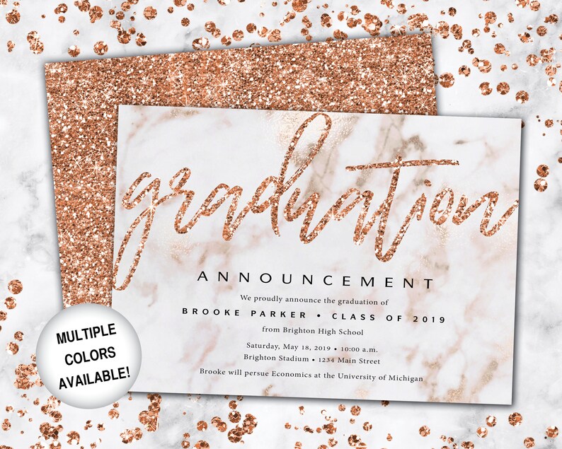 Rose Gold Graduation Announcement Template Graduation | Etsy