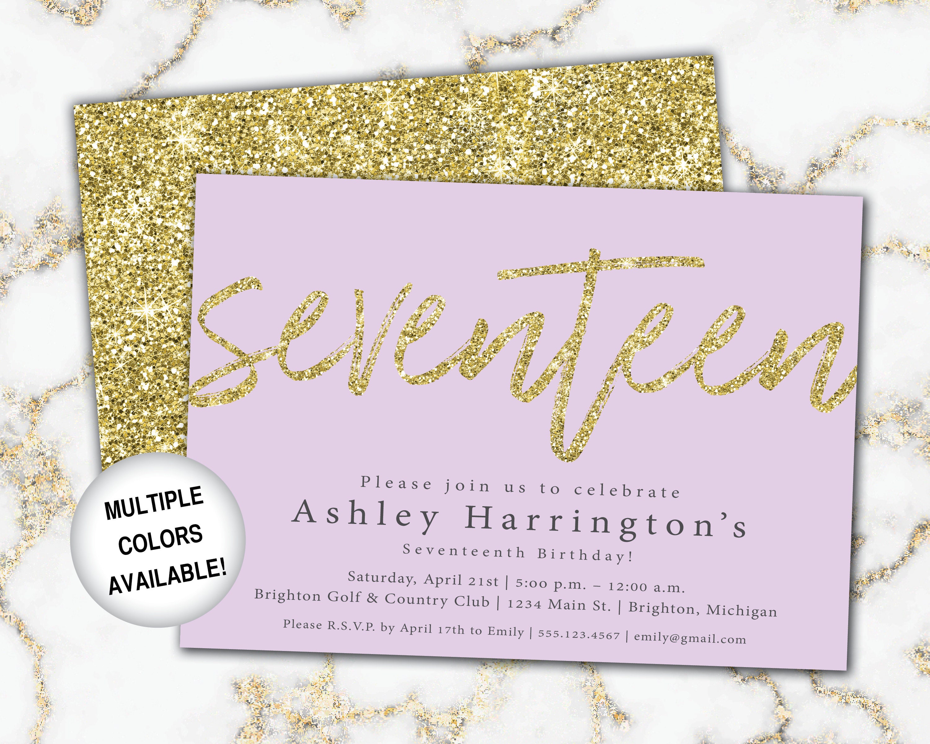 17th Birthday Invitation Gold Glitter Seventeenth Birthday | Etsy