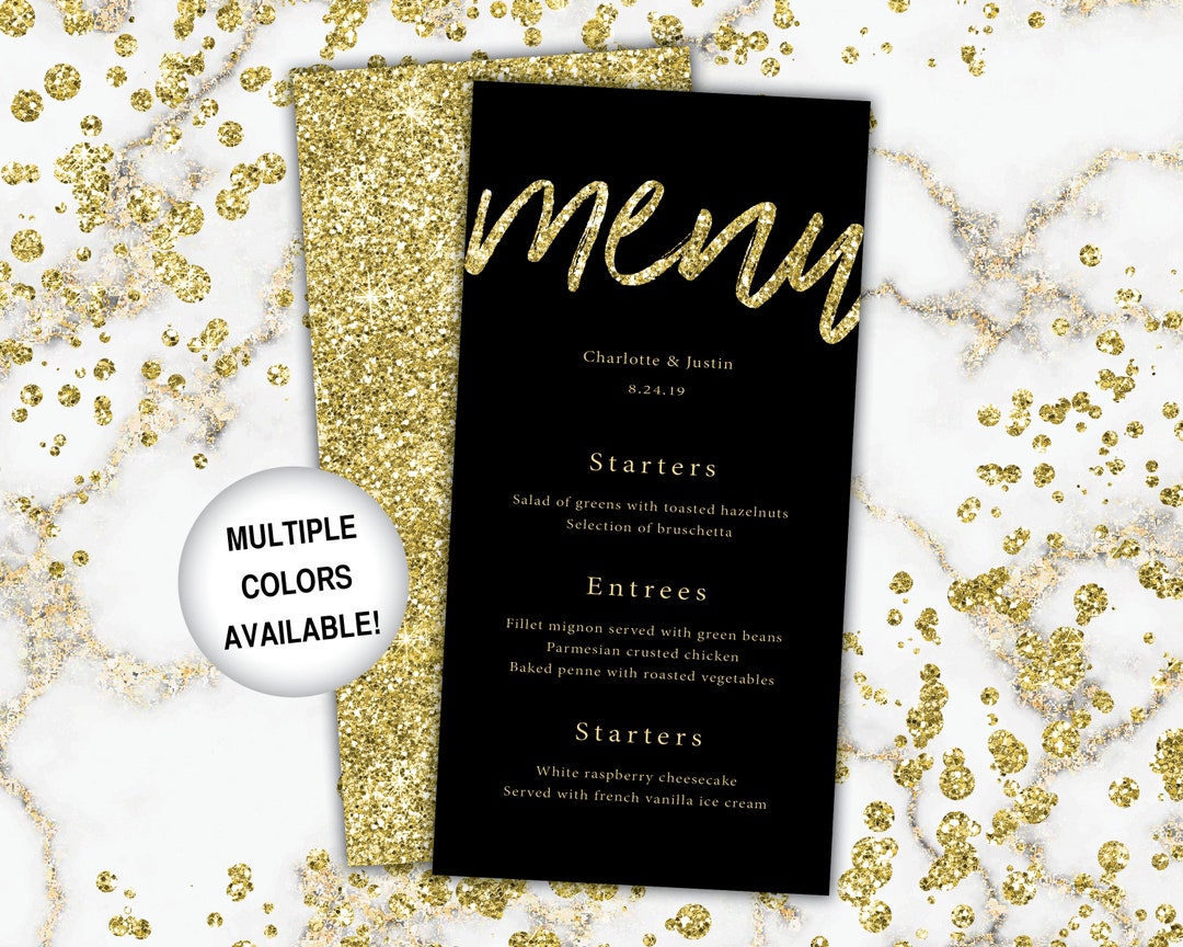 Gold Wedding Menu Template Wedding Menu Cards Printable Gold Glitter ...