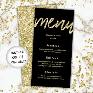 Gold Wedding Menu Template Wedding Menu Cards Printable Gold Glitter ...