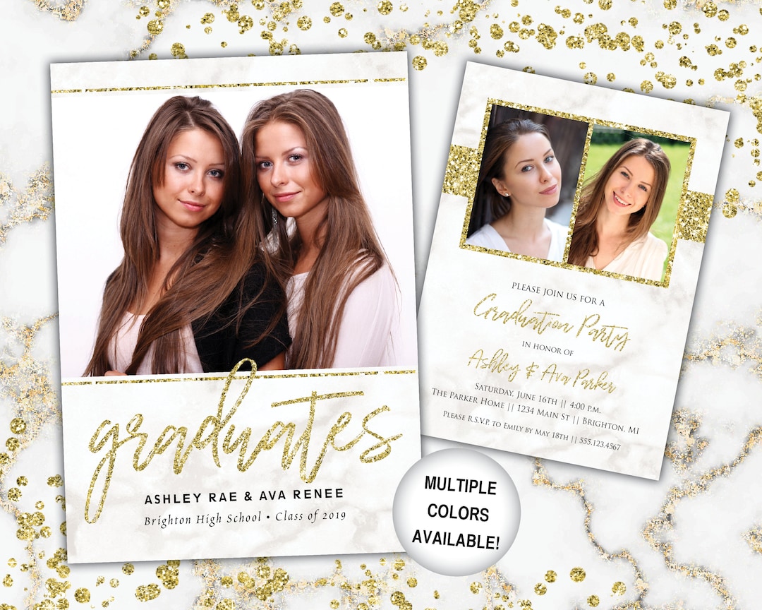 Twin Graduation Party Invitation Gold | Gold Graduation Party Invite ...
