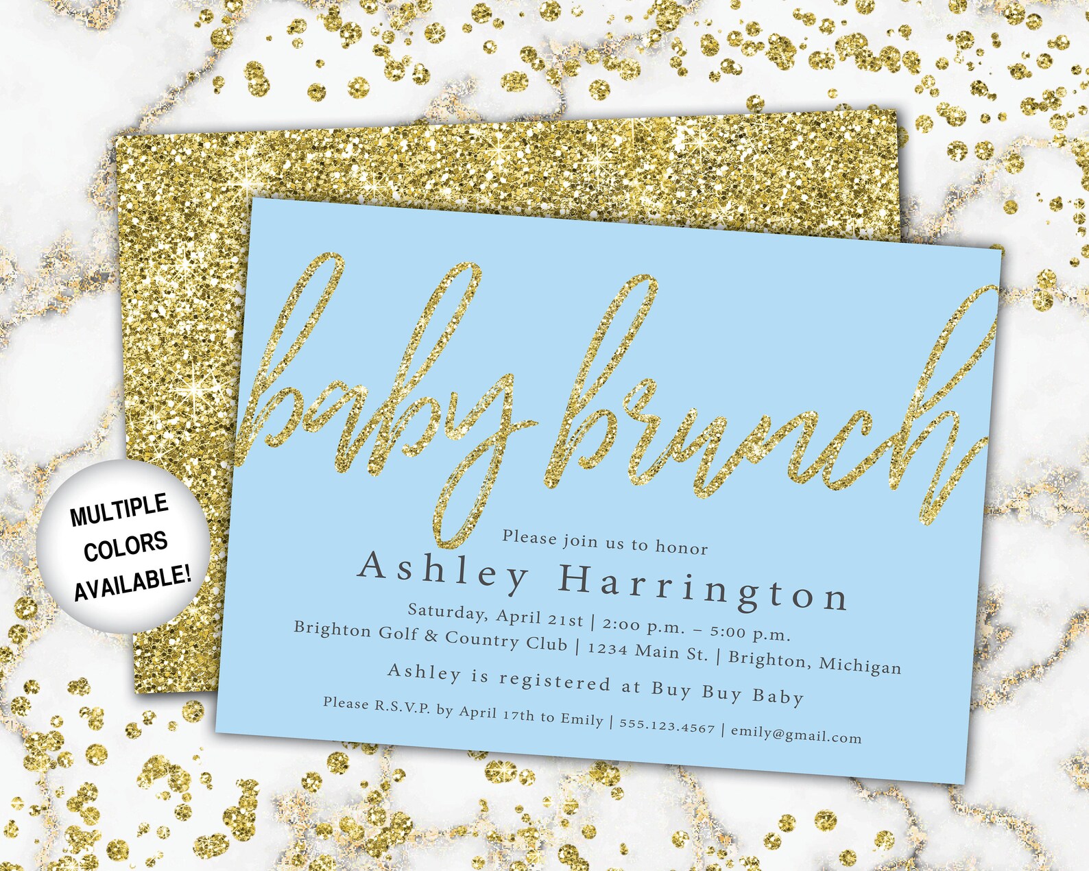 Baby Brunch Invitation Boy | Blue and Gold Baby Brunch Invitation ...