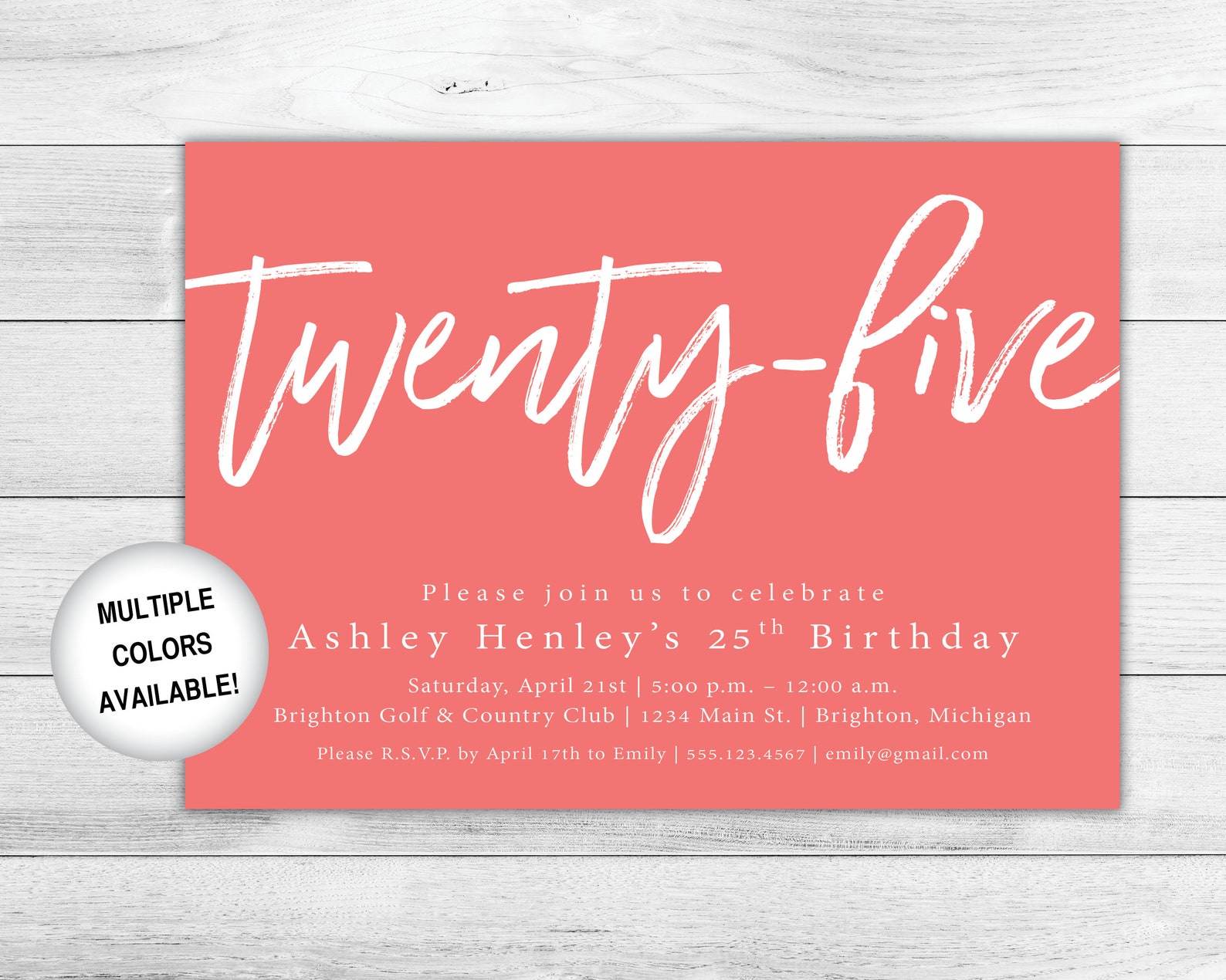 25th Birthday Invitation Printable Twenty Fifth Birthday - Etsy
