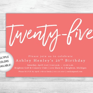 25th Birthday Invitation Printable | Twenty Fifth Birthday Invitation ...