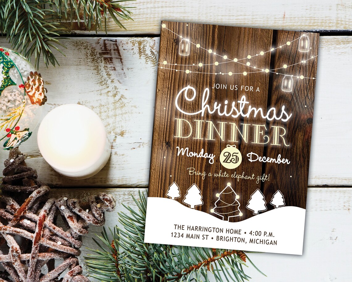 Rustic Christmas Party Invitations | Christmas Party Invite Rustic ...