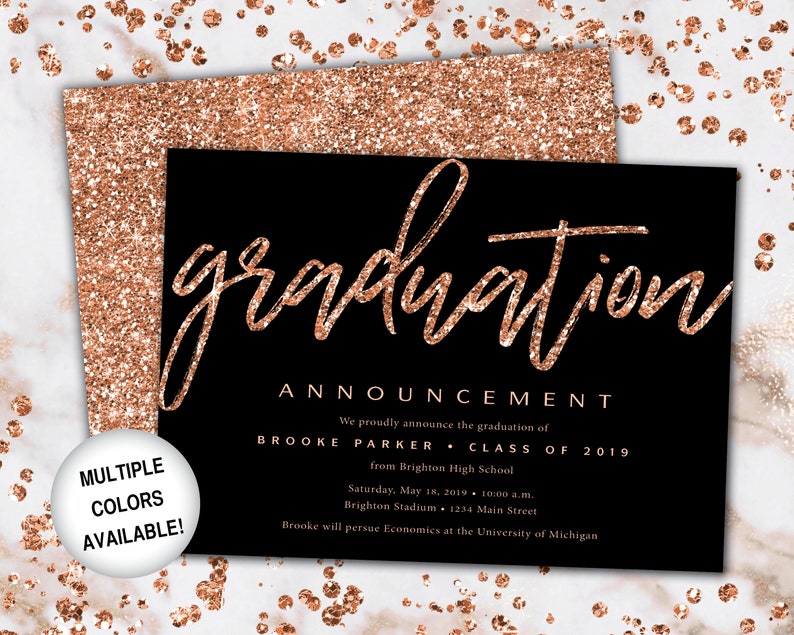 Rose Gold Graduation Announcement Template | Graduation Announcement ...