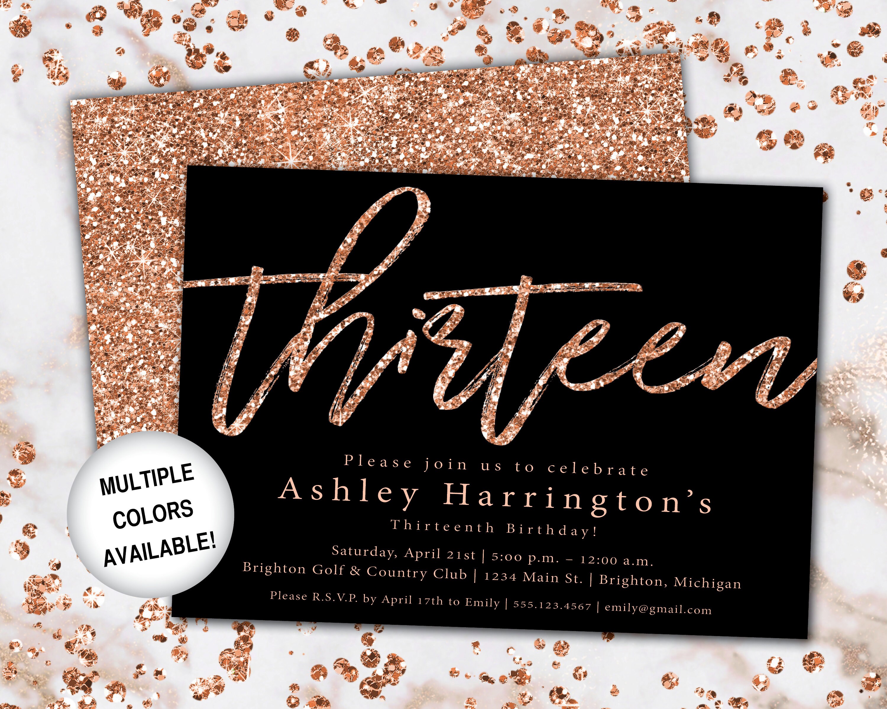 13th Birthday Invitation Rose Gold Thirteenth Birthday Etsy