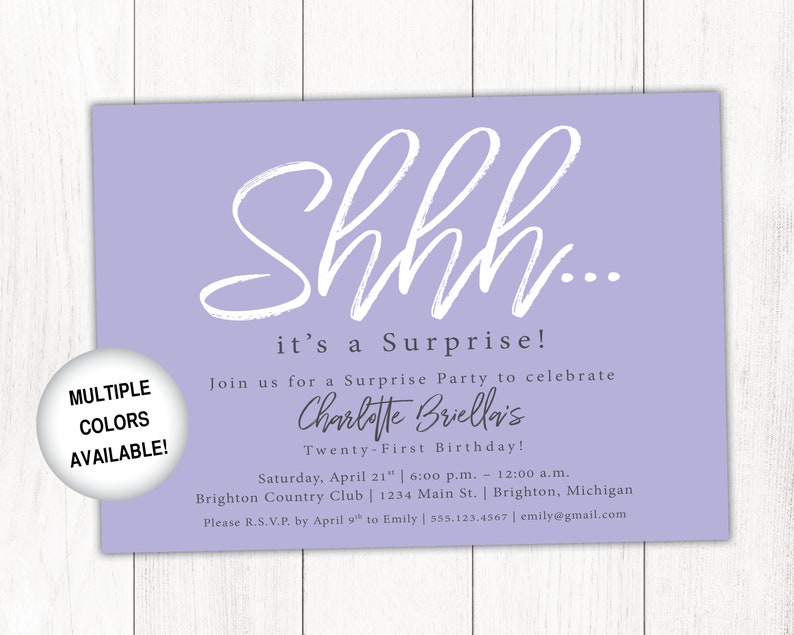 Shh It's a Surprise Party Invitation Printable | Surprise Party ...