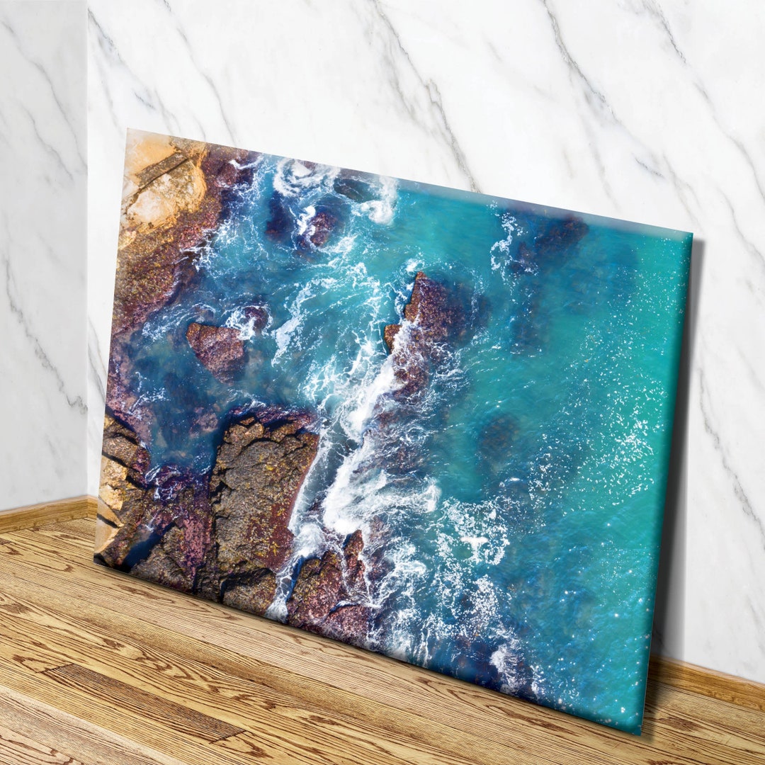 Aerial View of Ocean Rocks Canvas | Atlantic Ocean Wall Canvas, East ...