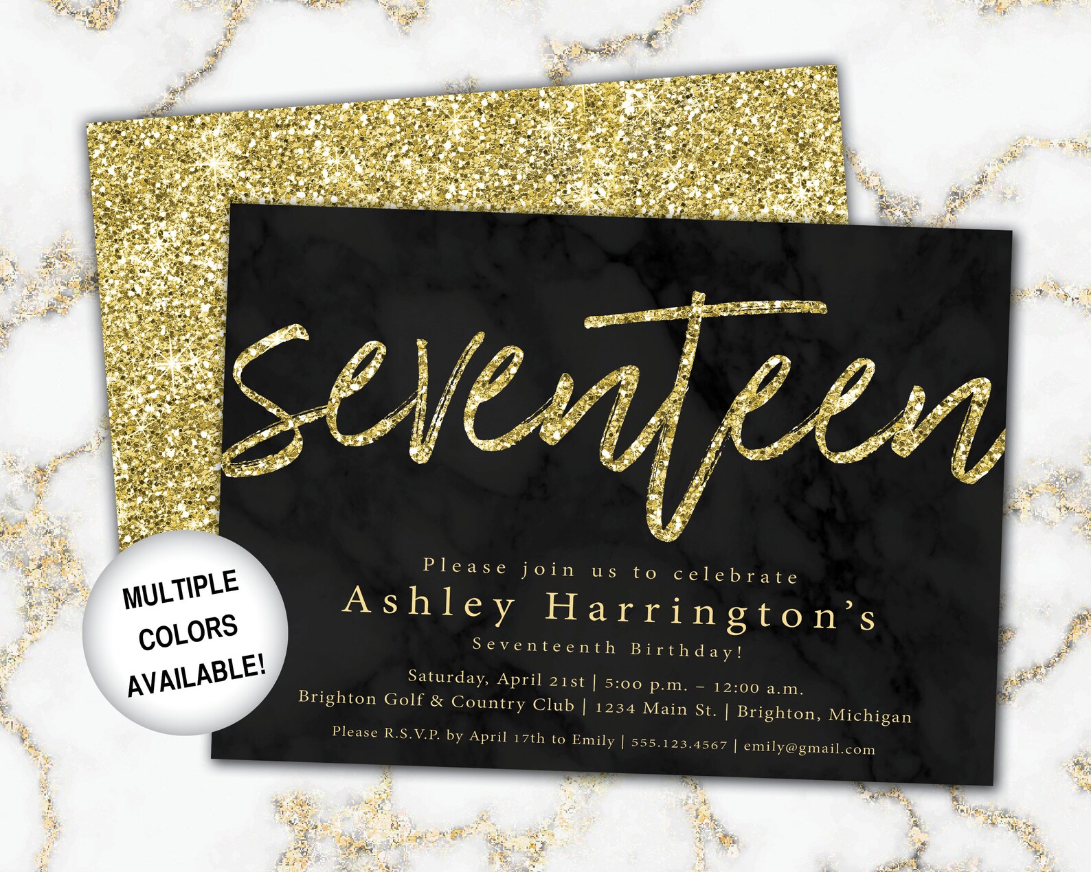 17th Birthday Invitation Gold Glitter Seventeenth Birthday | Etsy