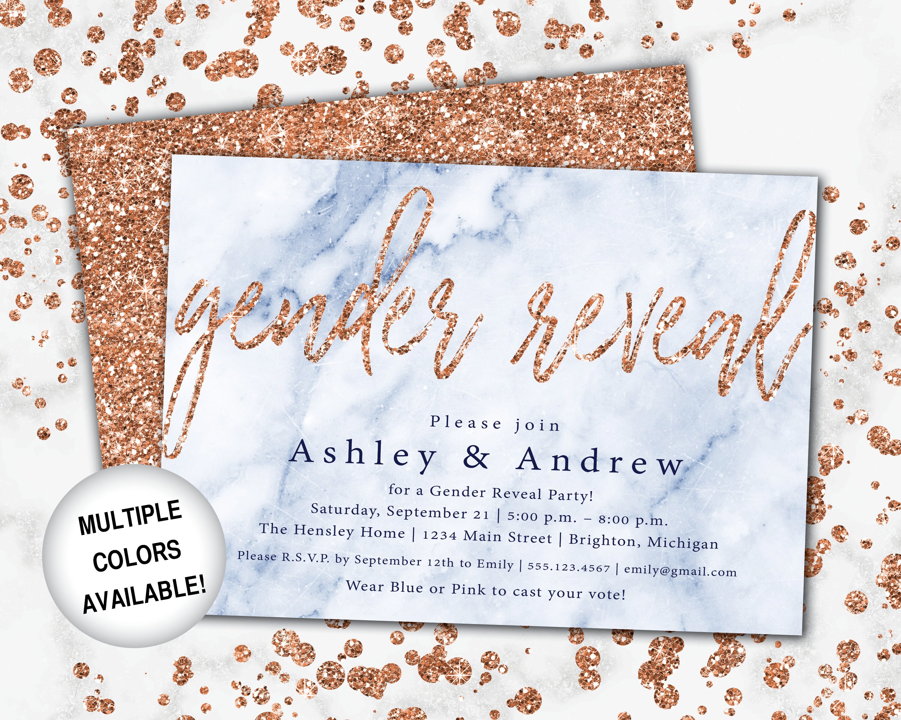 Rose Gold and Navy Gender Reveal Invitation | Gender Reveal Party Navy ...