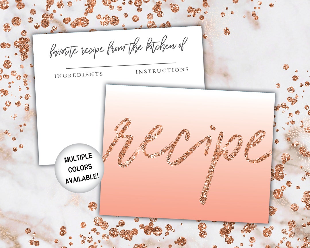 Rose Gold Recipe Card Inserts | Recipe Insert for Bridal Shower Rose ...
