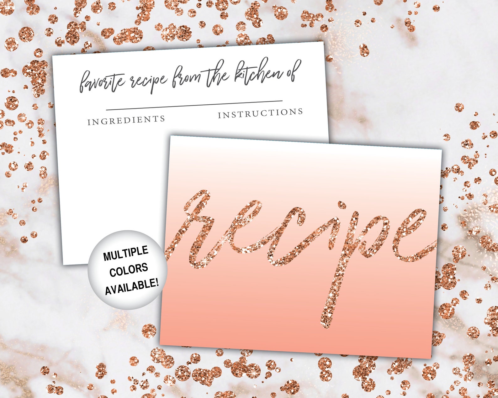 Rose Gold Recipe Card Inserts Recipe Insert for Bridal | Etsy